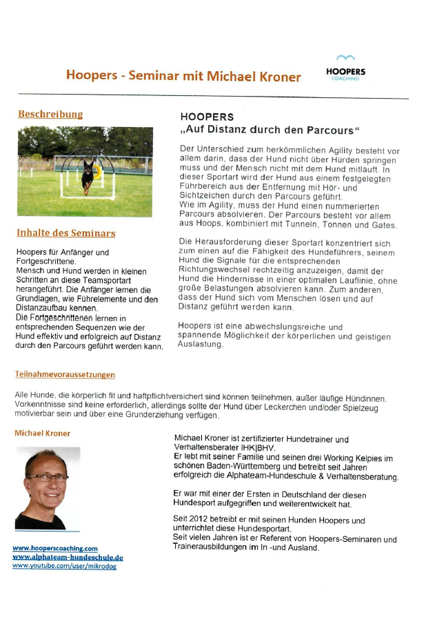 Hoopers-Seminar mit Michael Kroner – AUSGEBUCHT – Hundeschule JDC ...
